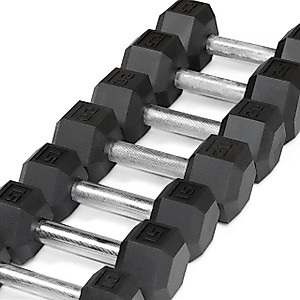 WF Athletic Supply 5-25Lb Rubber Coated Hex Dumbbell Set with A Frame Storage Rack Non-Slip Hex Shape for Muscle Toning, Strength Building & Weight Loss - Multiple Choices Available