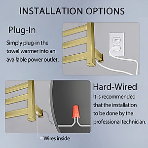 TWCC Towel Warmer Rack for Bathroom with Timer/Fahrenheit Temperature Control Wall Mounted Electric Heated 10 Bar Rail Plug-in or Hardwired Keep Bath Shower Towel Warming (Brushed Gold)