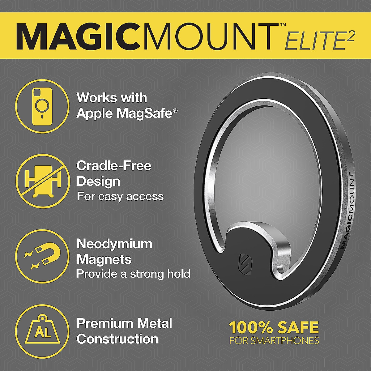 Scosche MagicMount MEMSD-SP Elite2 Magnetic Dashboard Mount for Magsafe Mobile Devices, Cell Phone Holder for Car Dash, 360° Adjustable Magnet Head, Compatible w/iPhone 15, 14, 13, 12 & MagSafe Case