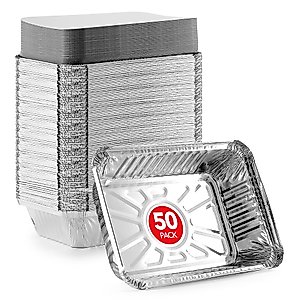 Aluminum Pans Take Out Containers with Lids (50 Pack) 2 Lb Disposable Aluminum Foil Oblong Pans with Cardboard Covers - To Go Food Storage Containers for Baking, Meal Prep, Takeout and Freezer