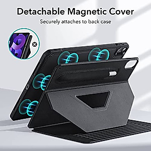 ESR for iPad Air 5th Generation Case 2022 / iPad Air 4th Case 2020, Rugged Protection, Detachable Magnetic Cover, Adjustable Portrait/Landscape Stand with Raised Screen View, 8 Stand Angles, Black