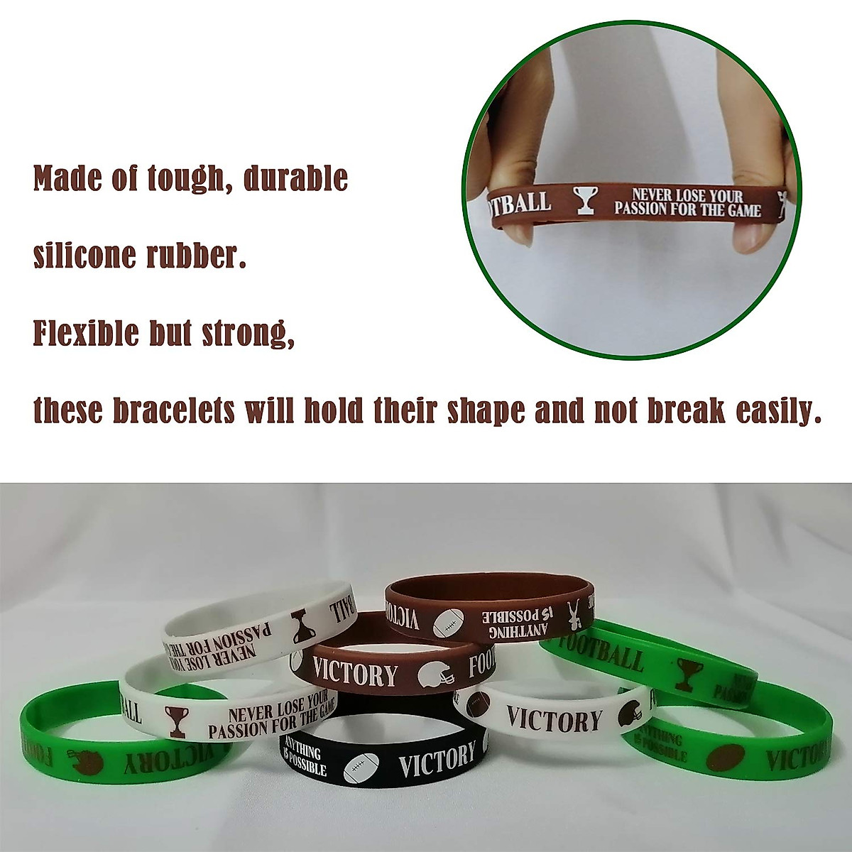 36 PCS Football Motivational Rubber Bracelets - Super Bowl Sports/Football Birthday Party Favors Supplies Decorations Gifts Prize Silicone Wristbands