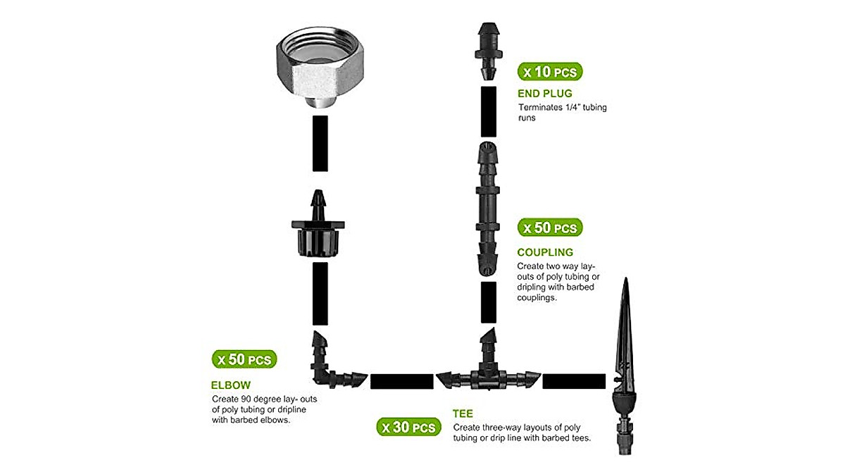 140-Piece Irrigation Fittings Kit for 1/4" Tubing