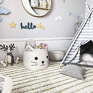 HiChen Large Woven Cotton Rope Storage Basket, Laundry Basket Organizer for Towels, Blanket, Toys, Clothes, Gifts | Pet Gift Basket for Cat, Dog - 15.7" L×11.8" H