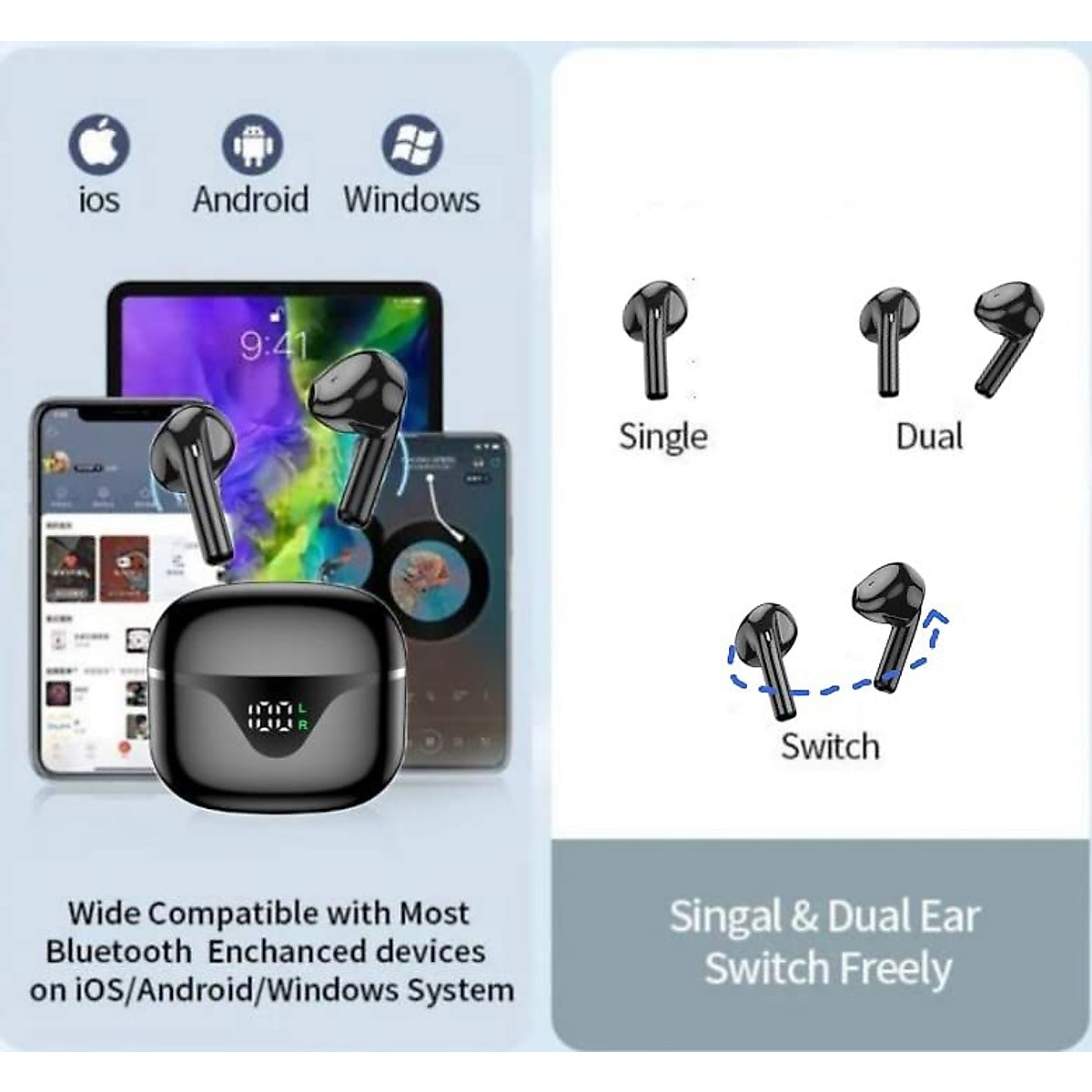 UZiLaCo Bluetooth 5.3 Wireless Earbuds, 50H Playtime with Digital Display Charging Case, Built-in Mic, IPX5 Sweat Waterproof Bluetooth Headphones for Smart Phone TV Computer Laptop Sports