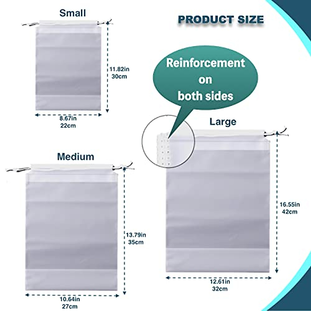 Set of 30 Translucent Frosted Shoe Bag for Travel, Household Shoe Storage Bag, Clothes, Toiletries, with rope Storage Organizer, Large, Medium and Small 10 pieces each