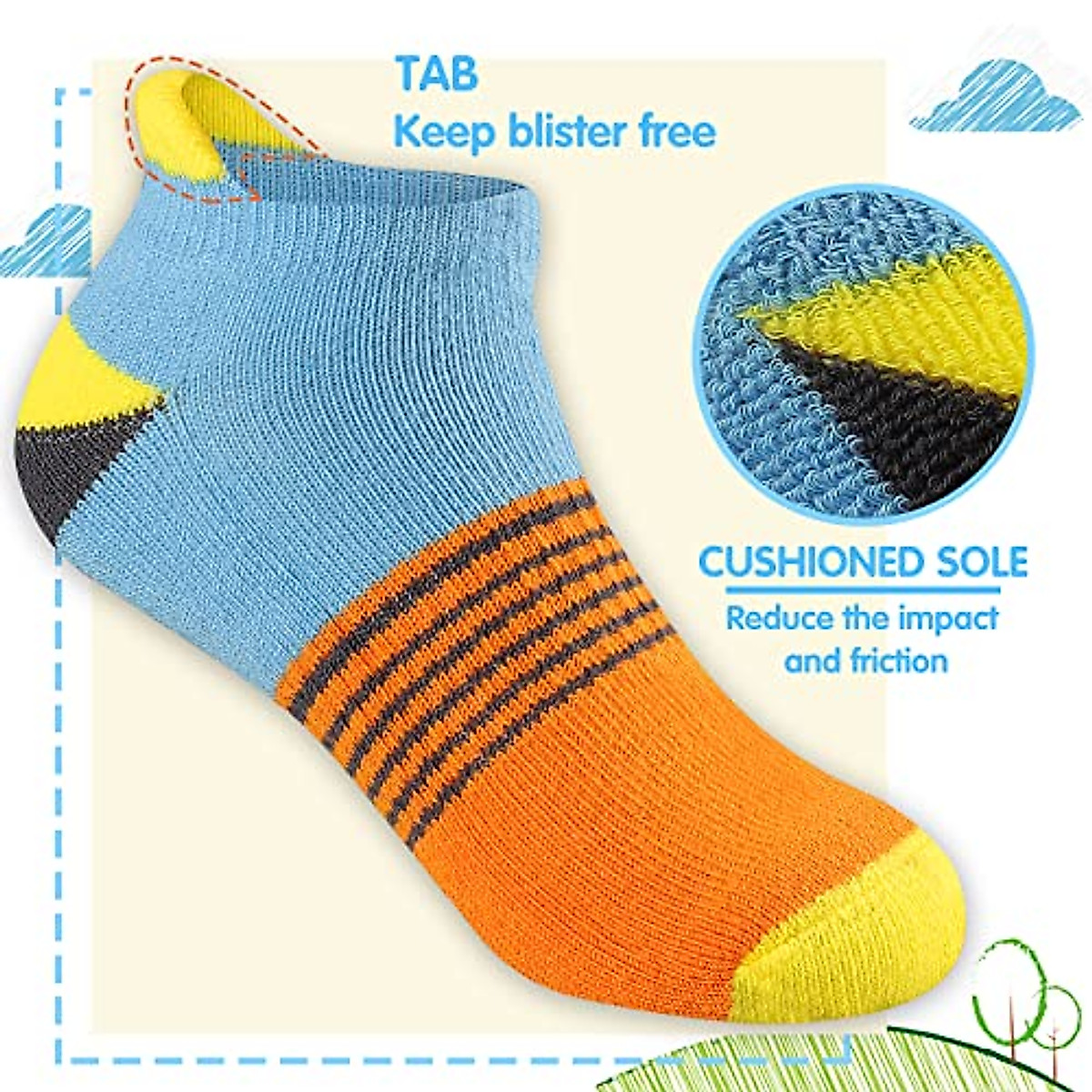 Comfoex Boys Socks 4-6 6-8 8-10 Years Old Ankle Athletic Cotton Socks For Kids Short Half Cushioned Socks 6 Pairs