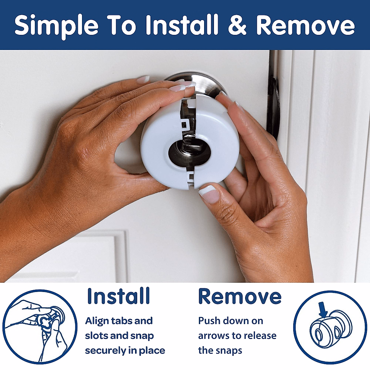 4-Pack Childproof Door Knob Covers - Easy to Install Child Safety Door Knob Cover with No Tools Needed - Reusable, White Baby Proof Door Knob Covers - Door Safety for Kids Made Easy by Wittle