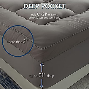 Marine Moon Full Mattress Topper, Cooling Bed Topper Mattress Pad Cover,Thick Plush Pillow Top Mattress Topper for Back Pain Relief, Soft Down Alternative Toppers with Deep Pocket, Grey