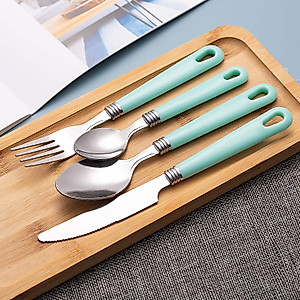 Cutiset 25 piece Stainless Steel Flatware Set with Hanging Caddy (Green, 25-Piece)