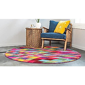 Unique Loom Estrella Collection Geometric, Abstract, Colorful, Modern, Eclectic Area Rug, 8 ft x 8 ft, Multi/Pink