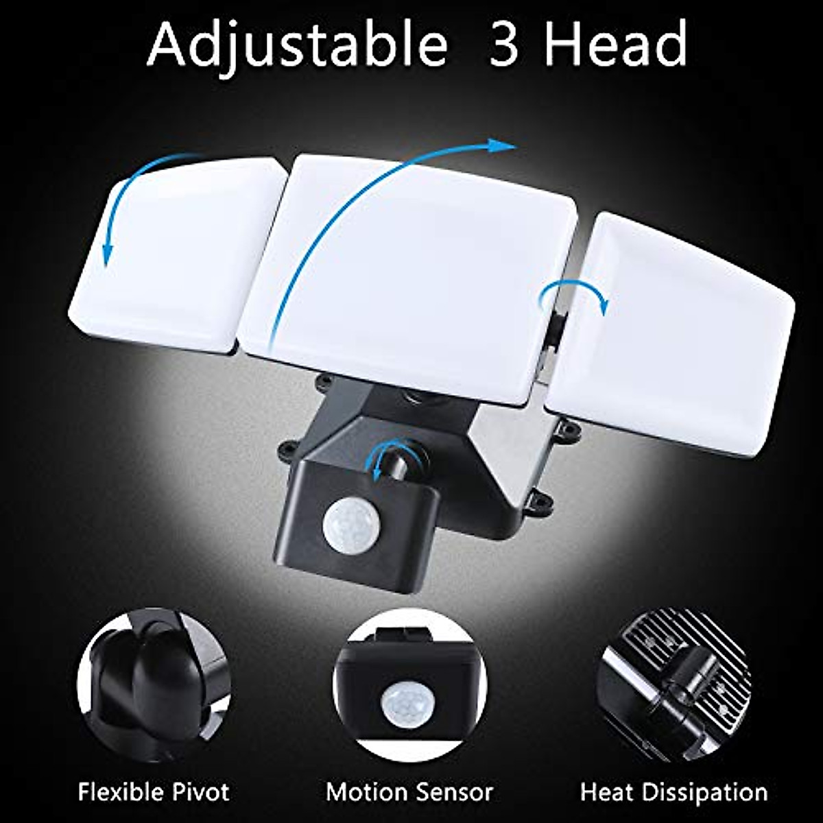 Ganiude 35W Plug in Flood Light Outdoor, Motion Sensor Plug in LED Security Light with Remote Control, Dusk to Dawn, 3 Head, 3500LM, 5000K, IP65 Waterproof Exterior Light for Porch, Garage, Yard