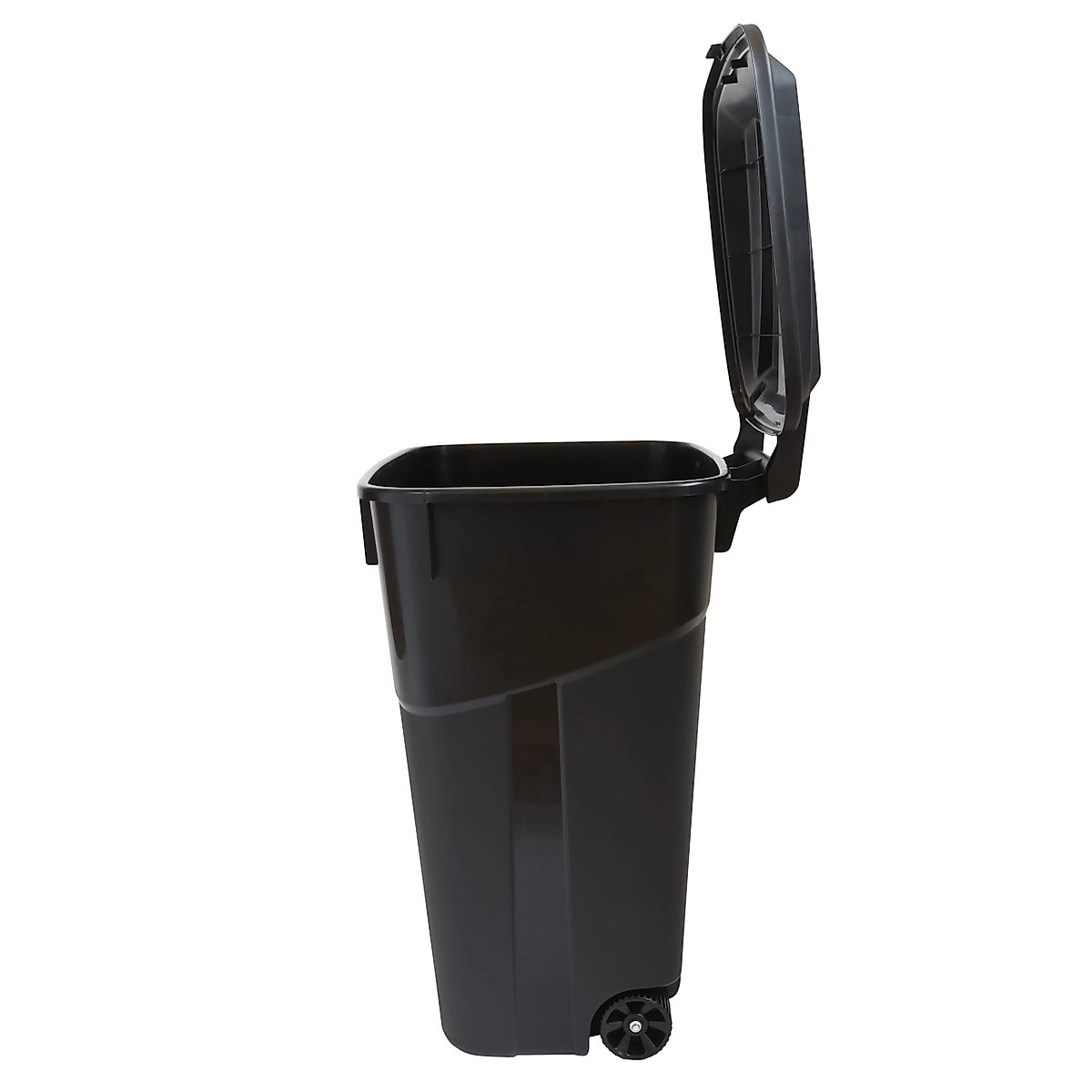 CJLXL 32 Gallon Wheeled Heavy Duty Plastic Garbage Can, Attached Lid, Black