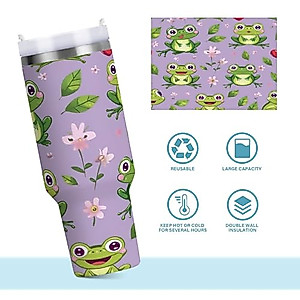 RPLIFE Cute Cartoon Frogs 40oz Tumbler with Handle, Stainless Steel Water Bottle with Straw, Coffee Tumbler for Women