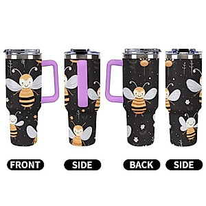 Floral Bee 40 Oz Car Cup Stainless Steel Travel Mug Leak-Proof Insulated Tumbler with Handle Violet-style