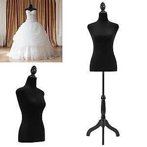 BLKMTY Female Mannequin Torso Dress Form Sewing Mannequin Manikin Body Height Adjustable Clothing Dress Model w/ Tripod Base Stand for Sewing Dressmakers Dress Jewelry Display 49-63 Inch, Black