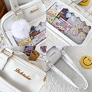 OXYPLAY Lolita ITA Bag with Insert Pin Display,Anime Cosplay Shoulder Bag,JK Messenger Crossbody Bag,PU Leather Kawaii Purse forWomen (White)