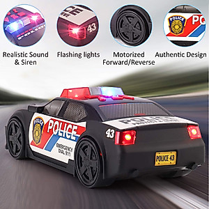 Liberty Imports Motorized Police Cruiser Kids Toy Cop Car Electric Model Rush & Rescue Vehicle 1/16 Scale with Button Activated Forward Reverse Motion, Siren Sounds and Flashing Lights