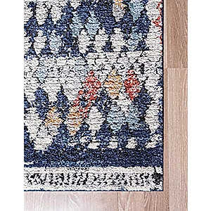 Unique Loom Morocco Collection Abstract Border, Diamond, Bohemian Area Rug (9' 0 x 12' 0 Rectangular, Multi/ Blue)