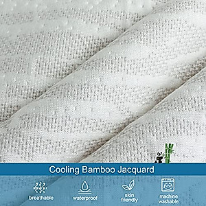 Mattress Topper Cover Protector Queen Size 2 Inch, 100% Waterproof Bamboo Cooling Mattress Topper Encasement Zippered with Adjustable Straps, Washable Fit Memory Foam Mattress Topper (Cover Only)