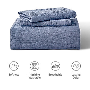 Love's cabin Quilts for Queen Bed Blue Bedspreads - Soft Bed Summer Quilt Lightweight Microfiber Bedspread- Modern Style Coin Pattern Coverlet for All Season - 3 Piece (1 Quilt, 2 Pillow Shams)