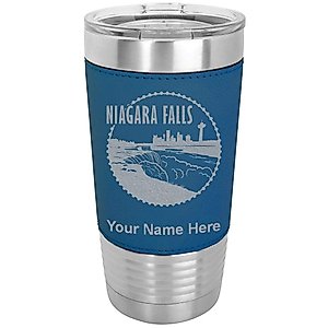 LaserGram 20oz Vacuum Insulated Tumbler Mug, Niagara Falls, Personalized Engraving Included (Faux Leather, Blue)