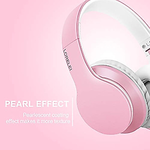 LORELEI X6 Over-Ear Headphones with Microphone, Lightweight Foldable & Portable Stereo Bass Headphones with 1.45M No-Tangle, Wired Headphones for Smartphone Tablet MP3 / 4 (Pearl Pink)