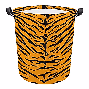 Tiger Skin Pattern Foldable Laundry Basket Waterproof Hamper Storage Bin Bag with Handle 16.5"x 16.5"x 17"