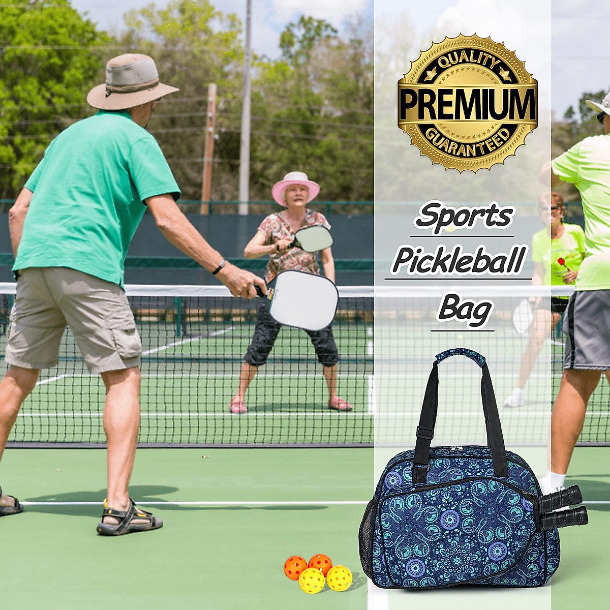 Boulder Bee | Premium Pickleball Bags | PickleBall Tote Bag for Women | Women’s Hand/Shoulder Gym Bag w Water Bottle Holder | With Racquet/Paddle Holder (Blue)