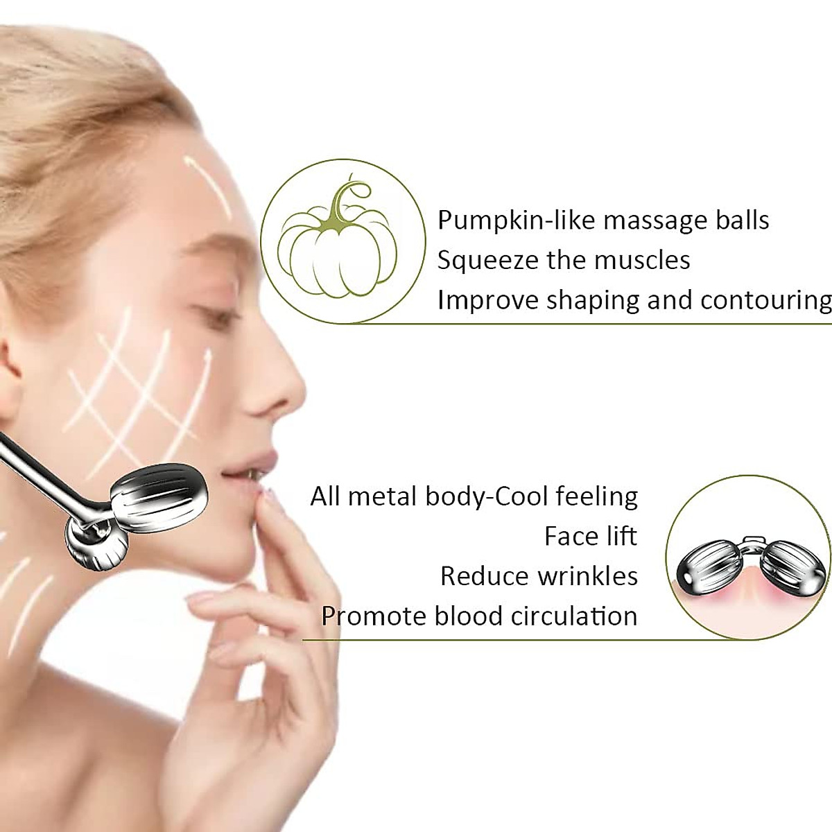 Yeamon Face Massager, Metal Face Roller Gua Sha Massage Tool for Face Neck Eye Body Skin Care, Facial Roller Gifts for Her, Women and Girl