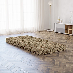 Ambesonne Grunge Foldable Mattress, Swirls Curves and Dots, 74.8" x 35.4", Tan Redwood Pale Brown