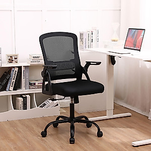 Ermnois Office Chair, Ergonomic Desk Chair with Lumbar Support, Breathable Mesh Chair with Flip-up Armrests and Mid Back, Comfy Task Computer Height Adjustable Swivel Chair (1, Black)
