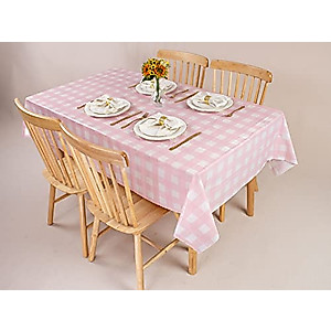 Kesfey 3 Packs Pink Gingham Tablecloth Pink and White Checkered Tablecloths 54 x 108 Inches Disposable Plastic Gingham Tablecovers Waterproof Rectangle Picnic Table Covers for Birthday Party Supplies