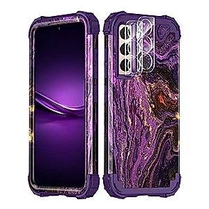 Miqala for Galaxy S21 5G Case with 2 Camera Lens Protector,Glow in The Dark Three Layer Shockproof Heavy Duty Full Body Protective Case for Samsung Galaxy S21 5G,Deep Purple