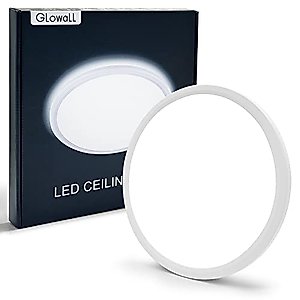 Glowall 9" White Led Ceiling Light Fixture, Ultra Thin Flush Mount, 5000K Daylight, 2250 Lumen, Modern, Round, for Kitchen, Bedroom, Hallway, Laundry, Bathroom, Garage (White, 1Pack)