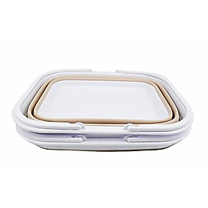 SAMMART 15L (4 Gallons) Collapsible Basket with Handle - Portable Outdoor Picnic Basket/Crater - Foldable Shopping Bag - Space Saving Storage Container (White/Latte (Set of 2))