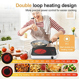 GIHETKUT Single Burner Electric Cooktop,1800W 110V Electric Stove Top with Knob Control, Portable Cooktop with 2 Handle,single burner electric stove with Double Ring Heating, 4 hours Timer