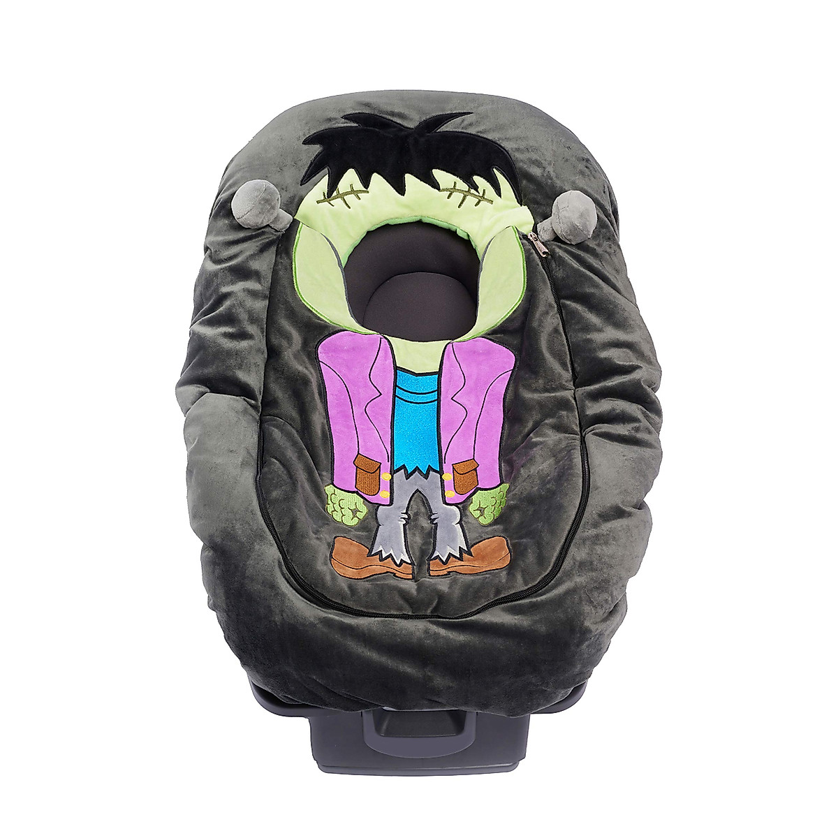 Car Seat Cuties, Baby Car Seat Cover, Stretchy Universal Fit Infant Car Seat Carrier Cover for Baby Boys and Girls, Soft & Warm Baby Blanket Style Car Seat Cover, Infant Costume (Frankenstein)