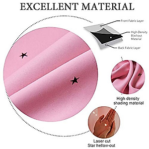 UNISTAR 2 Panels Stars Blackout Curtains for Bedroom Girls Kids Baby Window Decoration Double Layer Star Cut Out Aesthetic Living Room Decor Wall Home Curtain,W52 x L63 Inches,Pink