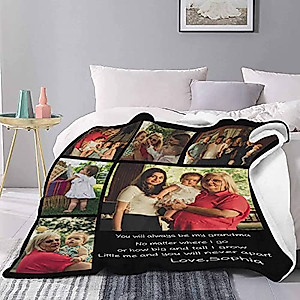 M YESCUSTOM Custom Blanket Memorial Gift with Photo Text Personalized Flannel Throw Blanket Gift for Grandpa Grandma Friends Family Couples on Birthday Christmas Anniversary - 4 Sizes