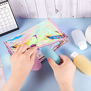 BESARME 10 Pcs Holographic Makeup Bags Bulk, Stocking Stuffers for Women Clear Portable Zippered Toiletry Bag Waterproof Cosmetic Bags Christmas Gifts for Women in Bulk