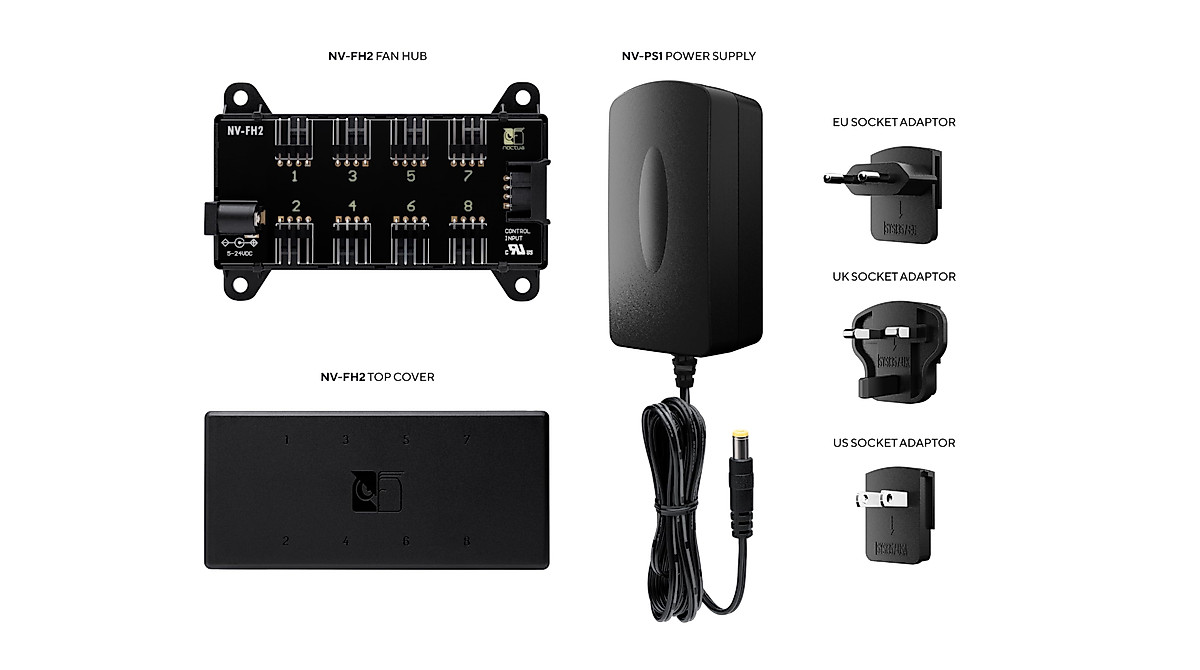 Noctua NV-SPH1, Powered Fan Hub Set with NV-PS1 230/115V AC to 12V DC ...