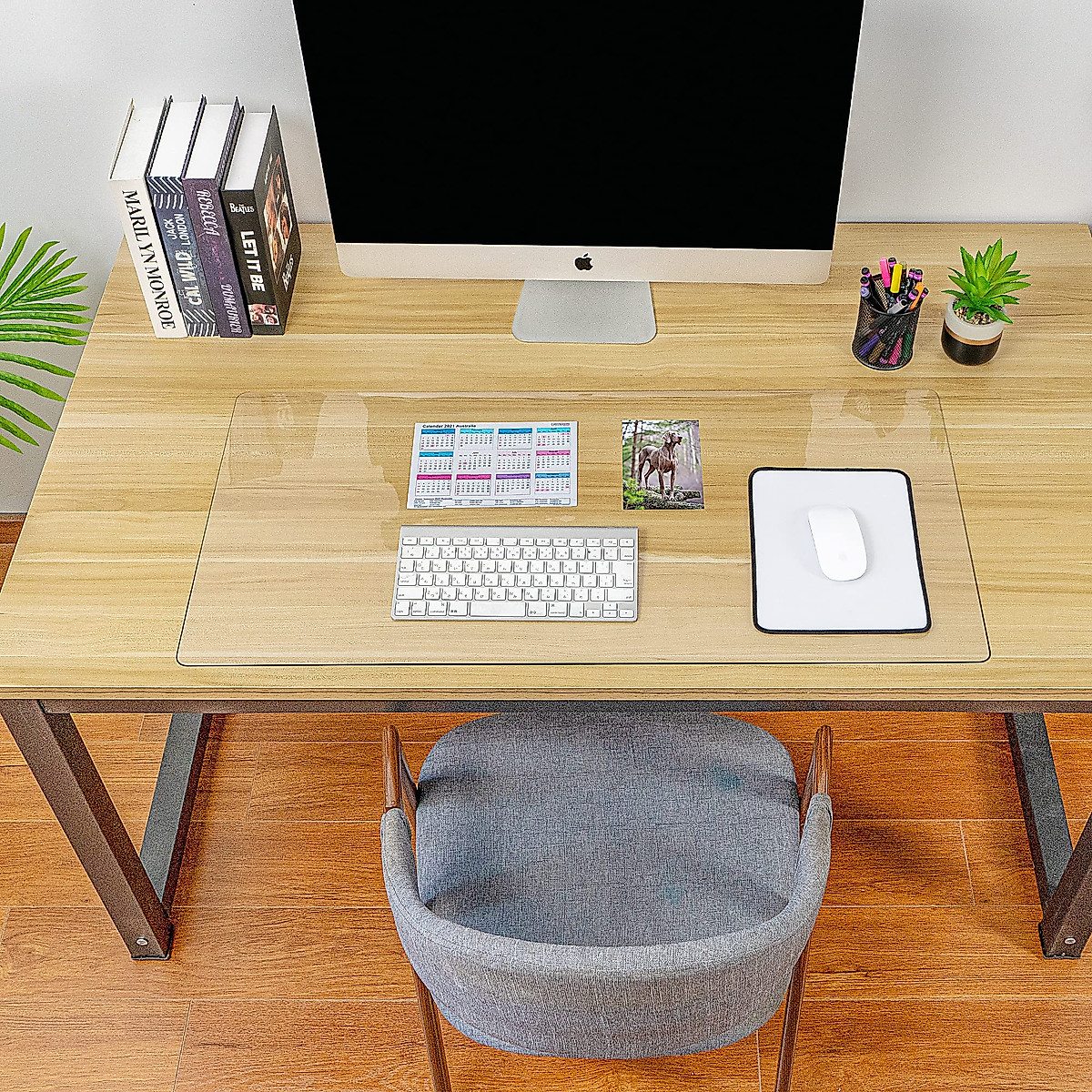 Awnour Clear Desk Mat on top of desks - 24 x 14 inches - Clear Transparent Plastic Desk Protector - Desk Writing Mat for Office and Home