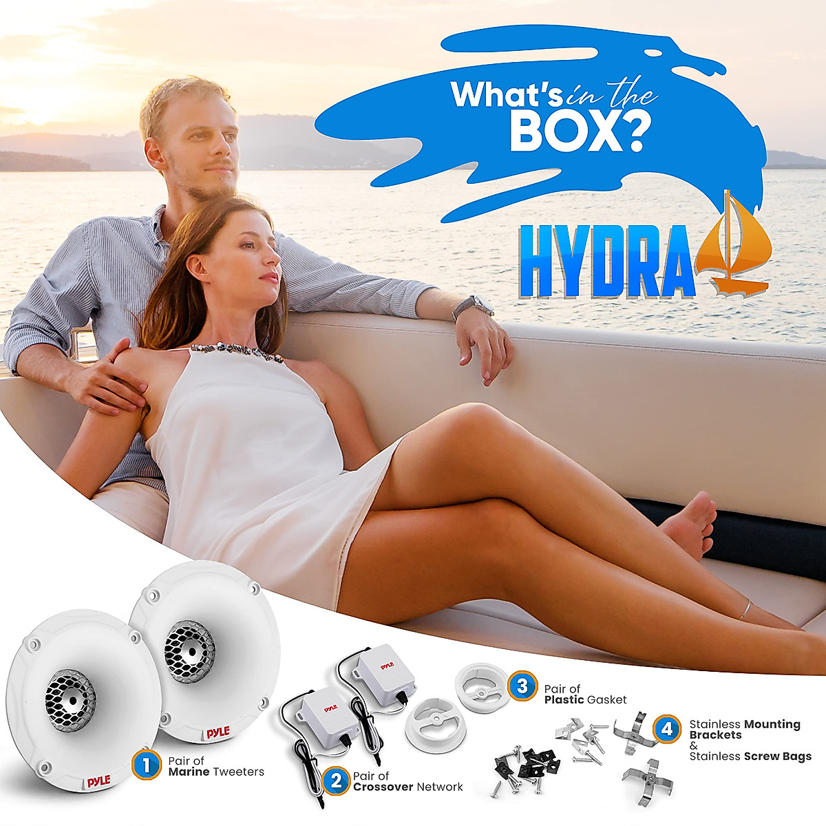 PyleUsa Marine Tweeter Speaker System, One Pair 1inch PEI White Dome Tweeter with Horn Diffuser, 120 Watts Max Power with 4 Ohm Impedance, IP-X5 Marine Grade Waterproof Rating