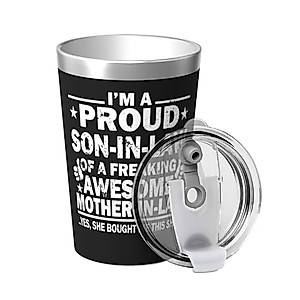 I'm A Proud Son In Law Of A Freaking Awesome Mother In Law Gifts 12oz Stainless Steel Coffee Tumbler Travel Coffee Mug Insulated Coffee Mug with Lid Spill Proof Coffee Cup Portable Thermal Mug-NN