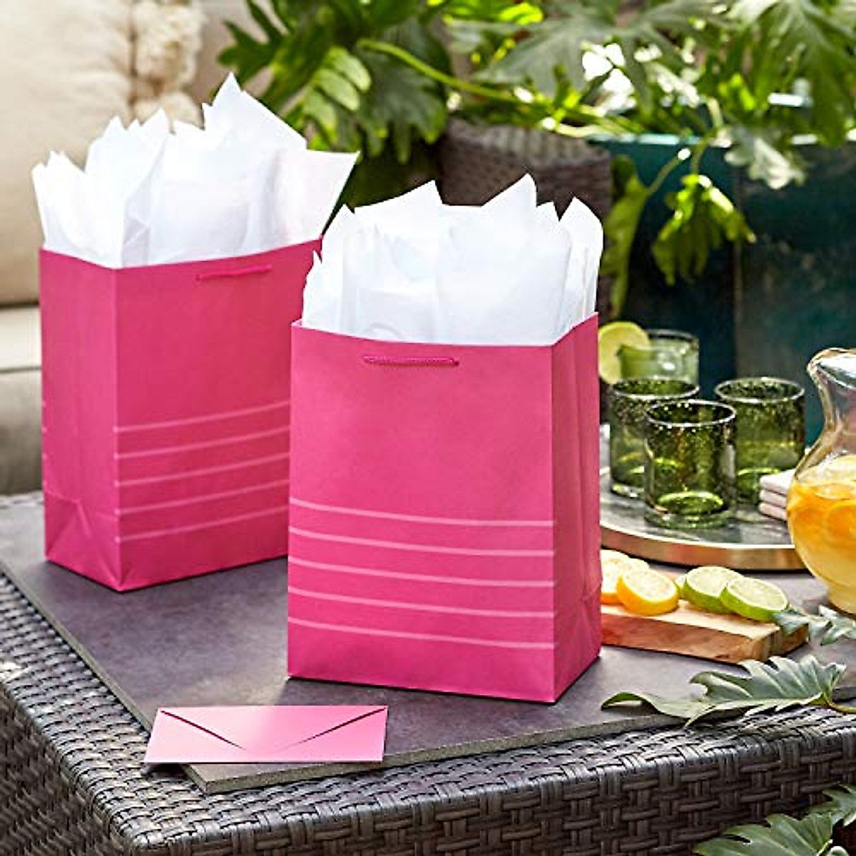 Hallmark 11" Large Pink Gift Bags (Pack of 3 Bags, Stripes) for Birthdays, Mother's Day, Valentine's Day, Baby Showers, Bridal Showers, Bridesmaids Gifts, Bachelorette Parties