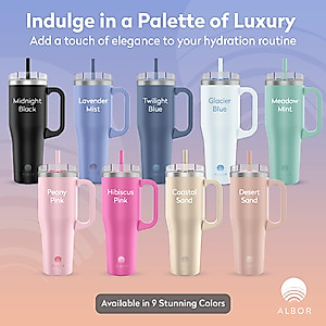 ALBOR 40 oz Tumbler With Lid and Straw, Leak Proof Durable Stainless Steel Insulated Tumbler With Handle, Spill Proof Water Bottles With Straw (Rose Gold, 40 oz)