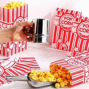 202 Pcs Popcorn Machine Supplies Set, 200 Pcs 2Oz Retro Style Disposable Oilproof Popcorn paper Bags Bulk with 304 Stainless Steel Popcorn Scoop, 304 Stainless Steel Season Salt Shaker with Handle Lid