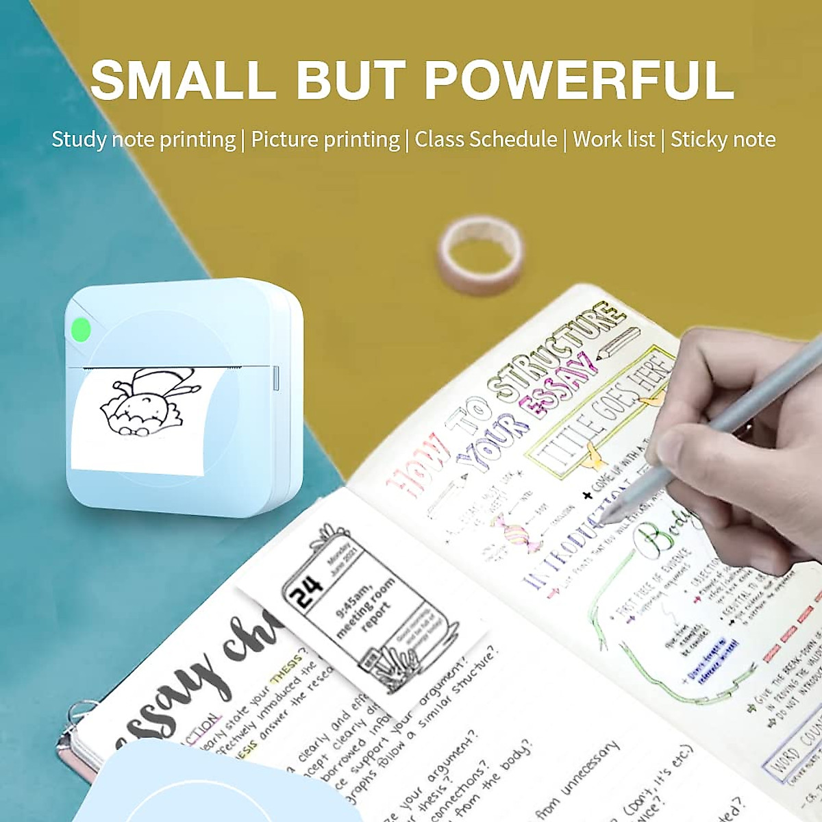 Mini Pocket Printer, Wireless Bluetooth Thermal Inkless Printer for Label Receipt Photo Notes Study Compatible with iOS & Android (GKI-022)