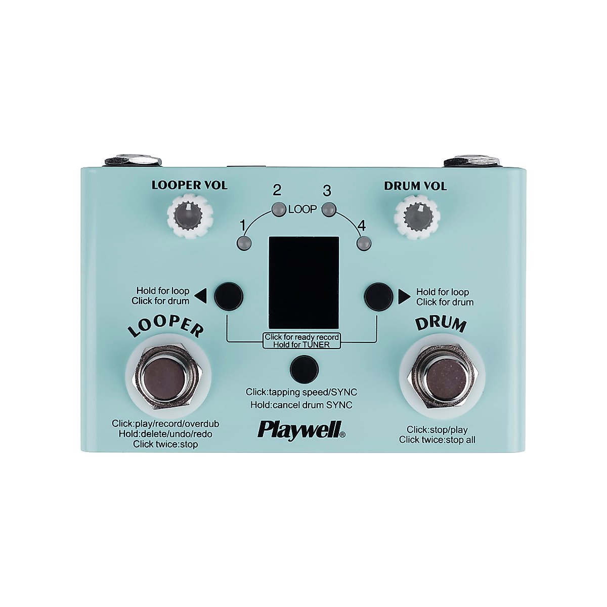 Playwell Drum Machine Looper with Tuner - 11 Minutes Looper 30 Drums - Link app to customize, edit and share drum codes - two kinds of power supply - Headphone Jack，digital display，LED indicator